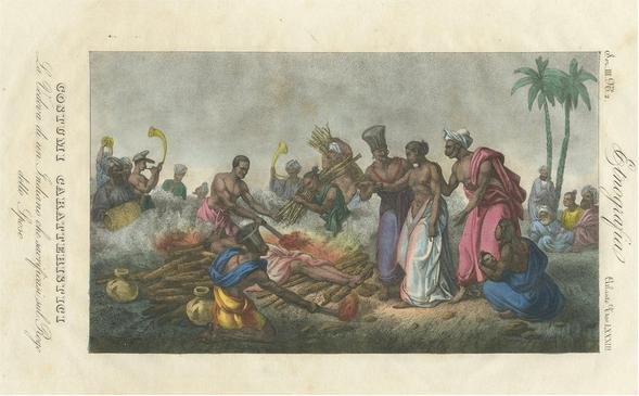 Historical Widow's Sacrifice on a Funeral Fire in India, 1827, Paper ...