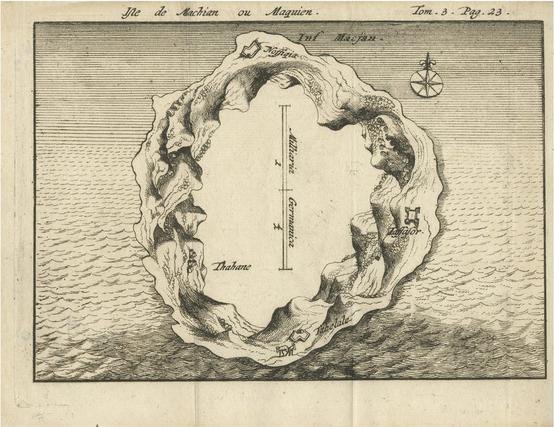 Antica mappa dell'isola di Macjan o Makian nelle Molucche, Indonesia ...