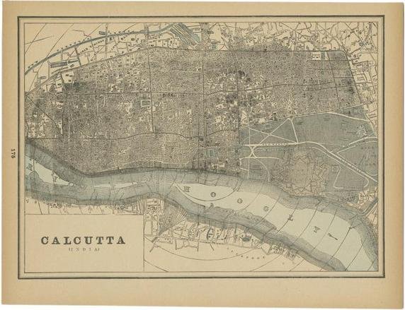 Antique Map of Calcutta Kolkata in India, 1893 for sale at Pamono