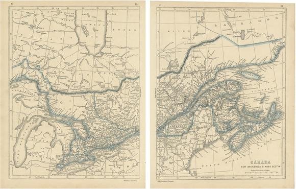 Antique Maps of Canada, New Brunswick and Nova Scotia by Lowry, 1852 ...