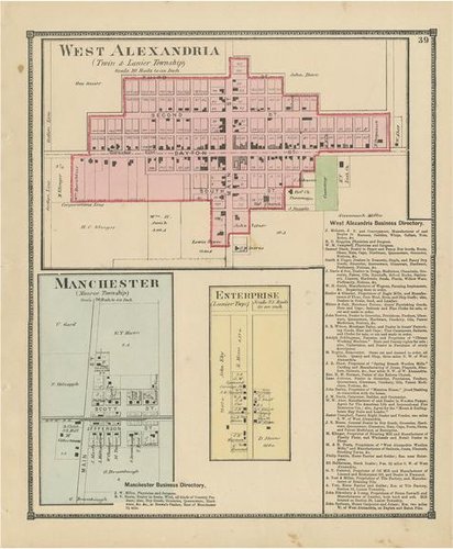 Antique Map of West Alexandria, Manchester and Enterprise, 1871 for ...