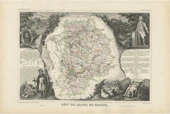 Antique Map of Seine Et Marne France by V. Levasseur, 1854 for sale at ...