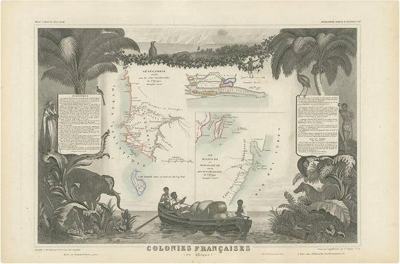 Antique Map of the French Colonies in Senegal and Madagascar attributed ...