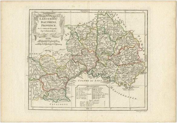 Antique Map of Southeastern France by Vaugondy, 1790s for sale at Pamono