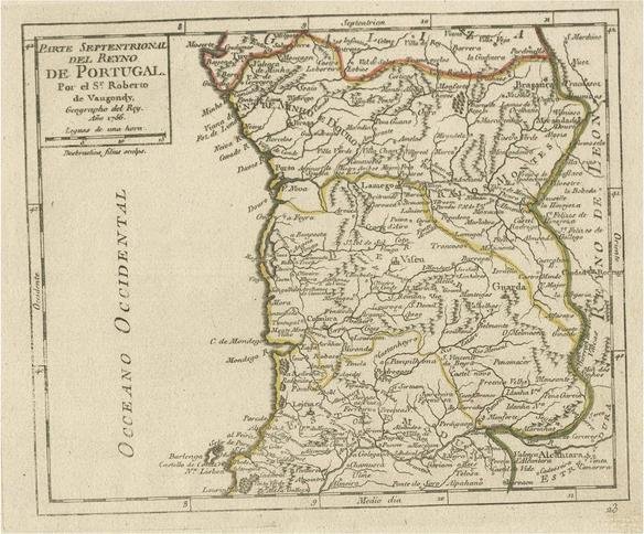 Antique Hand-Colored Map of Northern Portugal, 1756 for sale at Pamono