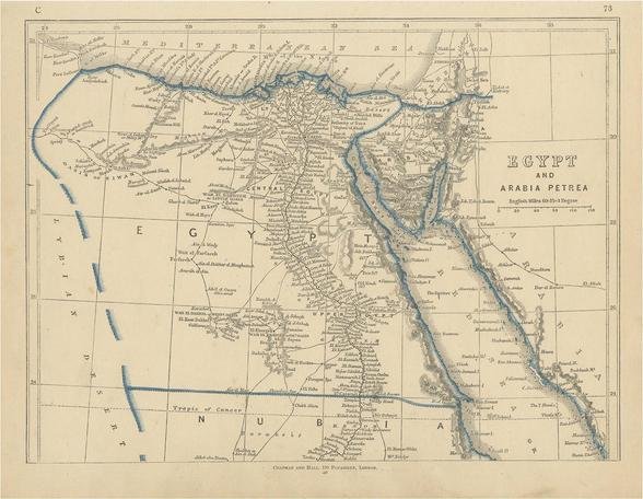 Antique Map of Egypt and Arabia Petraea by Lowry, 1852 for sale at Pamono