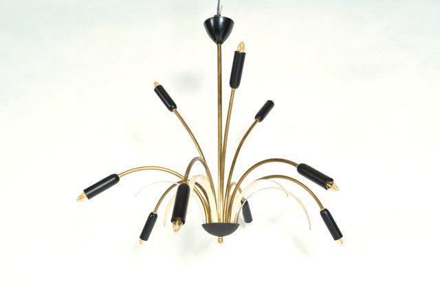 Mid-Century Italian 9-Arm Spider Pendant Light in Brass and Copper from ...