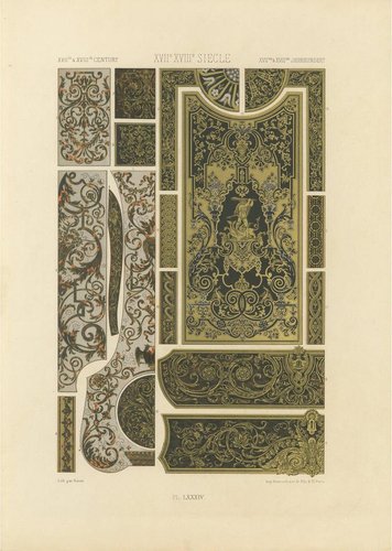 After Racinet, 17th-18th Century French Decorative Panels with Gilded ...