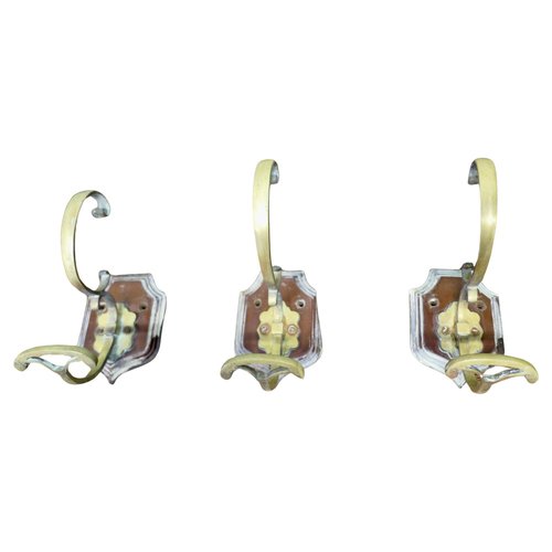 Large French Artisan Brass Coat Hooks, Set of 3 for sale at Pamono