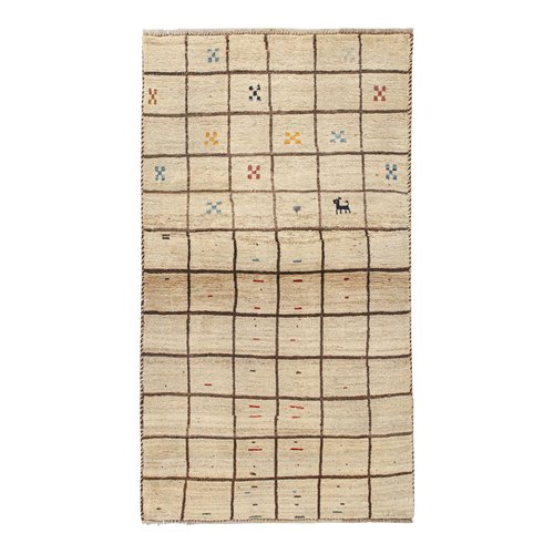 Vintage Qashqai Gabbeh Rug with Beige-Brown Grid Pattern, 1950s for ...