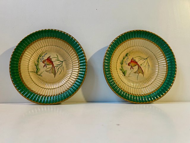 Italian Hand-Painted Majolica Dishes with Goldfish, 1950s, Set of 2 for ...