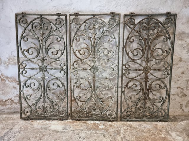 Antique French Rustic Cast Iron Window Grilles, 1900s, Set of 3 for ...