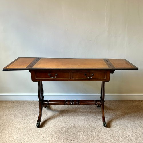 Antique Leather Topped Mahogany Table, 1890s for sale at Pamono