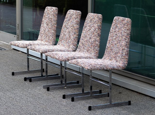 Chromed and Upholstered Lisse Dining Chairs attributed to Ted Bates for ...