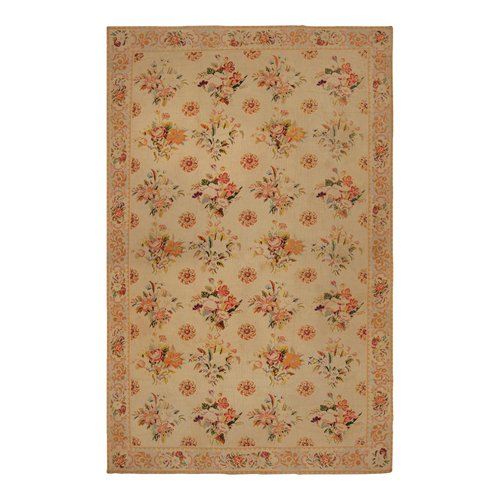 French Needlepoint Rug in Beige with Floral Patterns for sale at Pamono