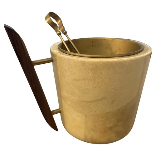 Mid-Century Modern Brass, Wood and Goatskin Ice Bucket by Aldo Tura for ...