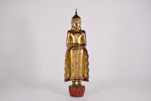 Burmese Artist, Large Standing Buddha in Pātra-Mudrā, 1800s, Wood for ...