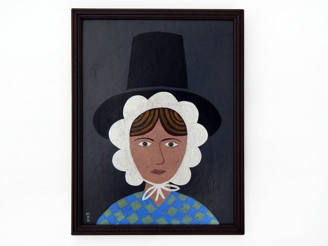 Matt Rix, Naive Style Portrait of Gwen, Welsh Lady in Traditional Dress ...