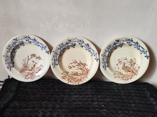 Antique French Chasse Series Plates from Clairfontaine JS, Late 19th ...