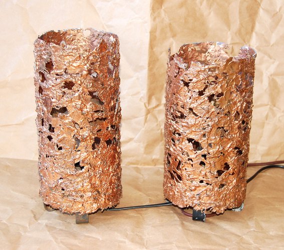 Aimo Tukiainen Table Lamps in Embossed Brutalist Copper, 1960s, Set of ...