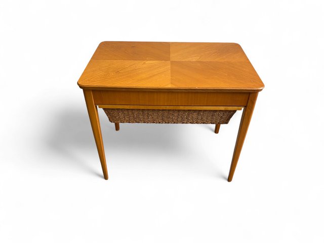 Scandinavian Modern Sewing Table in Teak and Cane, 1950s for sale at Pamono