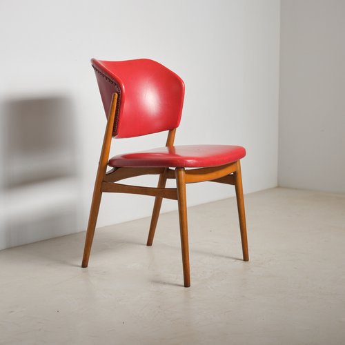 Silla escandinava de haya con tapicería de escay rojo, años 50 en venta ...
