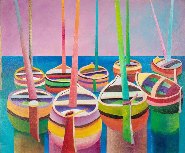 Massimo Sonnino, Boats, Oil Painting, 1998 for sale at Pamono