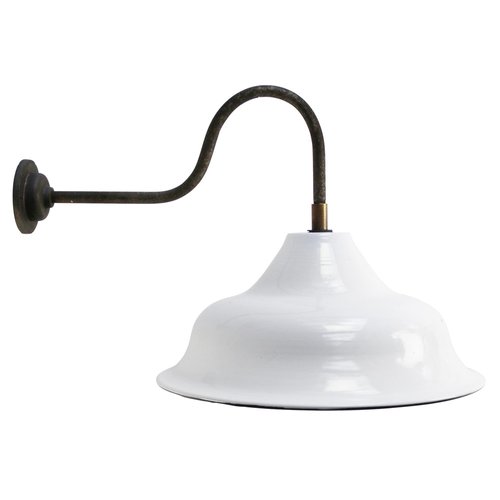 Vintage Industrial White Enamel and Cast Iron Goose-Neck Wall Light for ...