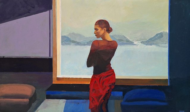 Danuta Dabrowska-Siemaszkiewicz, Lady in the Window, 2025, Oil on Canvas for sale at Pamono