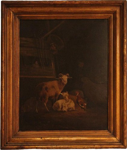 Stable Scene with Animals, 1700, Oil on Wood, Framed for sale at Pamono