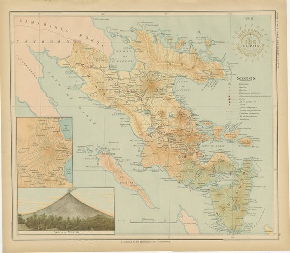 Map of Southeastern Luzon and Mayon Volcano, 1899 for sale at Pamono