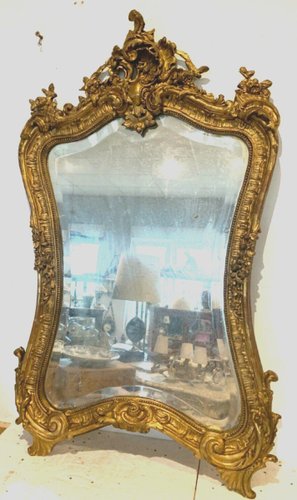 Louis XV Style Rocaille Mirror in Wood and Gilded Stucco for sale at Pamono