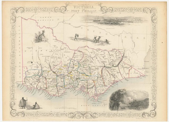 Map of Victoria Marking the Gold Fields, 1800s for sale at Pamono