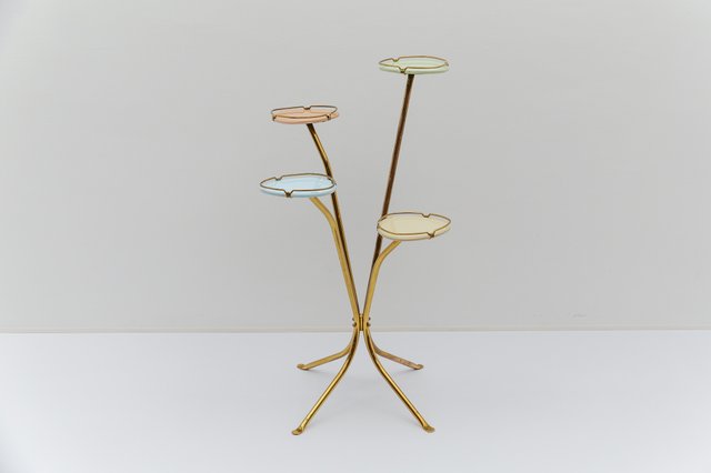 Mid-Century Modern Brass and Pastel-Colored Glass Flower Stand, 1950s ...