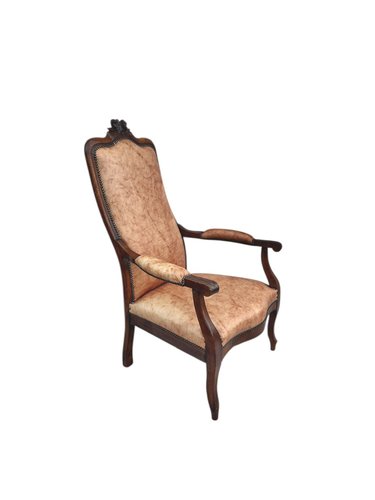 French Voltaire Chair in Walnut and Leather, 1900s for sale at Pamono