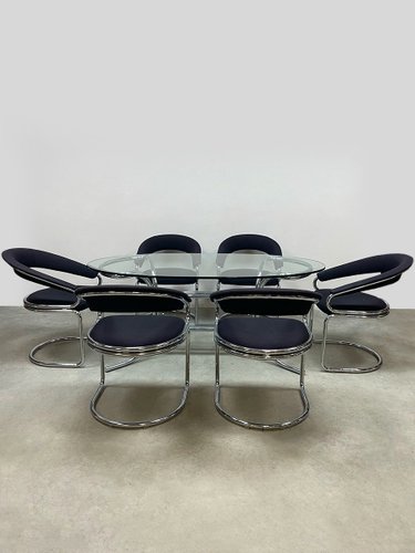 Vintage Italian Tubular Dining Table and Chairs from Giotto Stoppino ...
