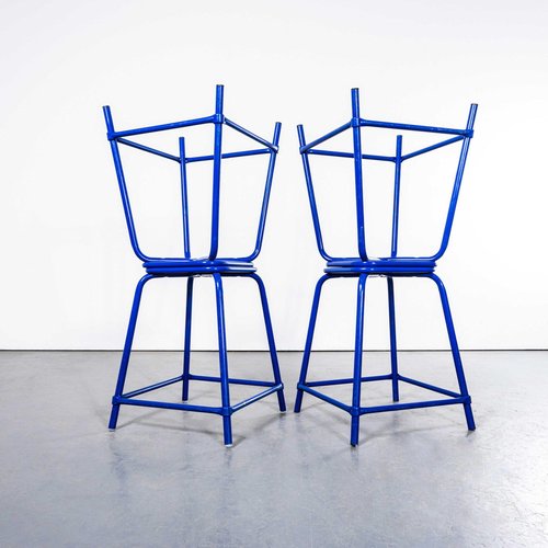 French Bright Blue Wide Laboratory Stools, Set of 4 for sale at Pamono