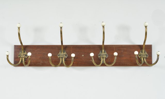 Antike gotische vier Hut- und Kleiderhaken aus Messing & Keramik, 19 ...