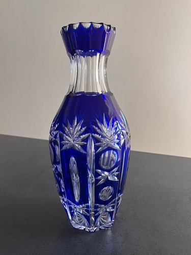 Inlaid Blue Crystal Vase, 1960s for sale at Pamono
