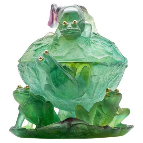 Grüne Kunstglasschale mit Fröschen von Daum, Frankreich, 1970er bei ...