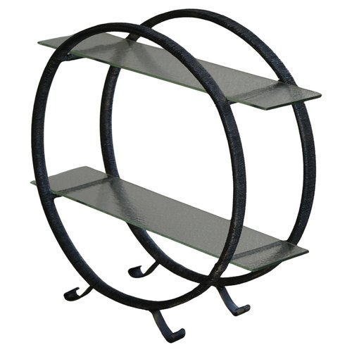 Shelf Unit with Round Metal Frames, Curved Legs and Glass Shelves ...