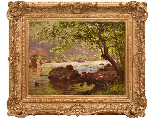 René Charles Edmond His, Landscape with River, Early 1900s, Oil on ...