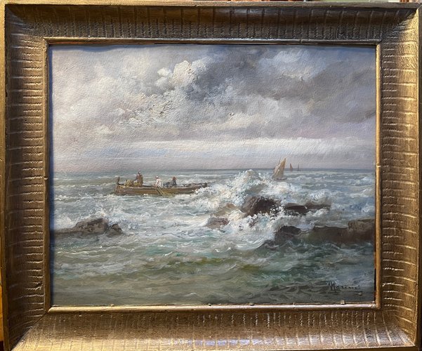 Pompeo Mariani, Mare in tempesta, XIX secolo, Olio su cartone, In ...