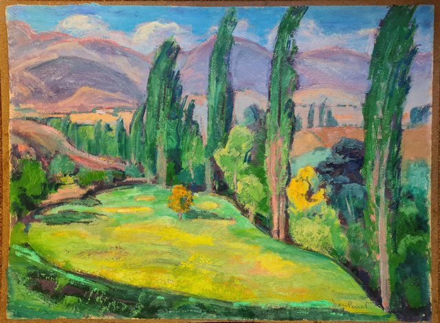 Jean Perret, Fauvist French Landscape with Cypress Trees, 1950s, Oil on ...