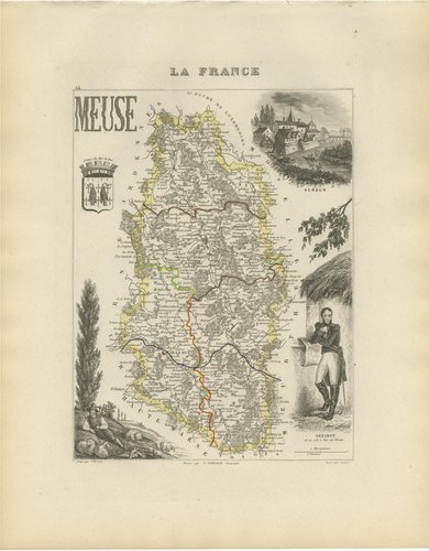 Map of Meuse in France by Vuillemin, 1850s for sale at Pamono