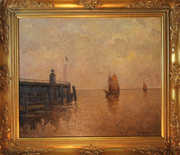 Hans Harländer, Fishing Boats at the Entrance of Cuxhaven Harbor, 20th ...