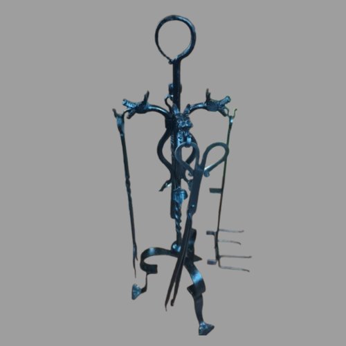 Cast Iron Fireplace Accessory Set with Dragon Head, 1970, Set of 5 for ...