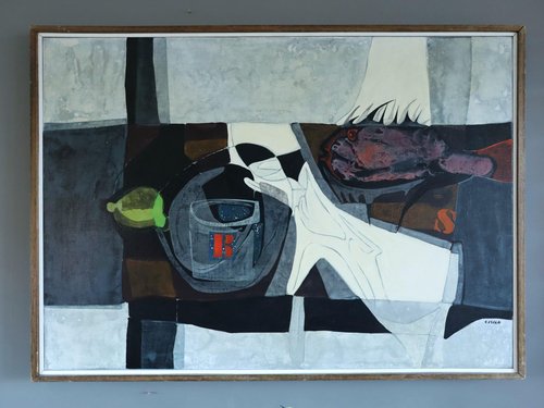 Limone e pesce, pittura a olio, con cornice in vendita su Pamono