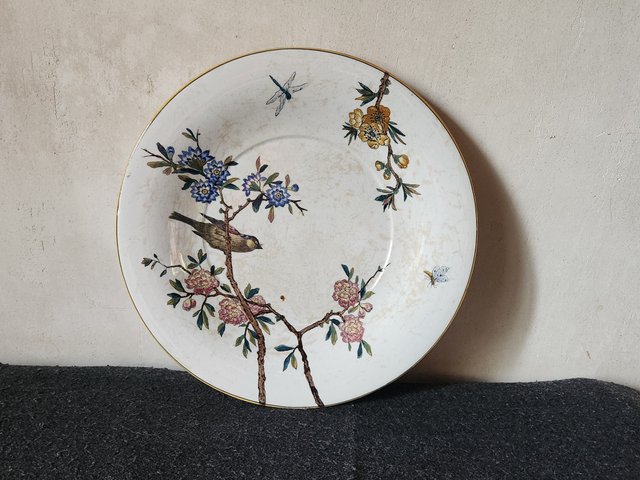 Large Antique French Decorative Plate with Birds and Insects from Gien ...
