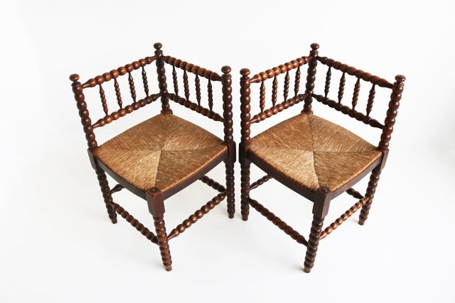 Antique Rush-Seat Oak Corner Side Chairs, 1890s, Set of 2 for sale at ...
